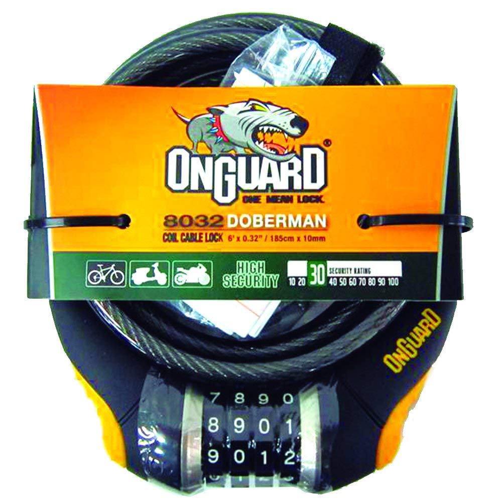 Onguard Doberman Combo Cable Locks - Coil Cable Combo Lock 12mmx6'