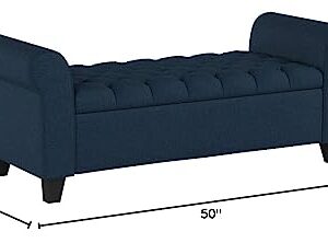 Christopher Knight Home Keiko Fabric Armed Storage Bench, Dark Blue, Dimensions: 19.75”D x 50.00”W x 20.5”H