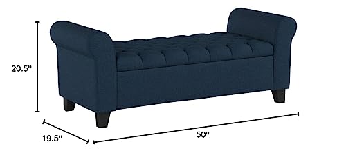 Christopher Knight Home Keiko Fabric Armed Storage Bench, Dark Blue, Dimensions: 19.75”D x 50.00”W x 20.5”H