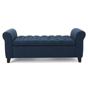 christopher knight home keiko fabric armed storage bench, dark blue, dimensions: 19.75”d x 50.00”w x 20.5”h