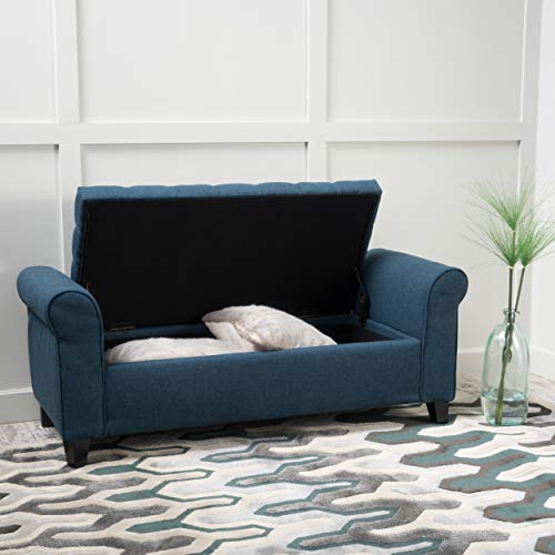 Christopher Knight Home Keiko Fabric Armed Storage Bench, Dark Blue, Dimensions: 19.75”D x 50.00”W x 20.5”H