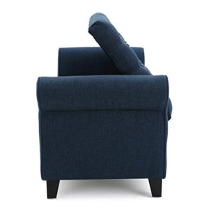 Christopher Knight Home Keiko Fabric Armed Storage Bench, Dark Blue, Dimensions: 19.75”D x 50.00”W x 20.5”H