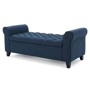 Christopher Knight Home Keiko Fabric Armed Storage Bench, Dark Blue, Dimensions: 19.75”D x 50.00”W x 20.5”H