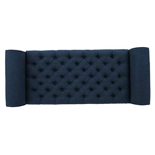 Christopher Knight Home Keiko Fabric Armed Storage Bench, Dark Blue, Dimensions: 19.75”D x 50.00”W x 20.5”H