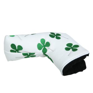 Sword &Shield sports Lucky Clover Putter Head Cover Four Leaf Clover Headcover for Scotty Cameron Ping Odyssey Taylormade (White)