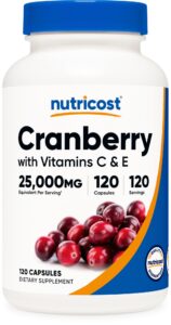 nutricost cranberry extract (25,000mg) (120 capsules) with vitamin c & vitamin e