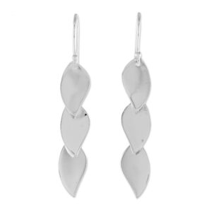 novica artisan sterling silver dangle earrings leaf shaped from thailand no stone [1.9 in l x 0.3 in w] ' romantic leaves'