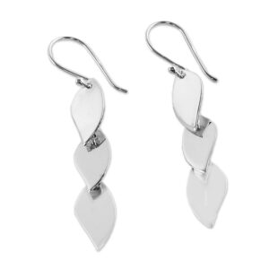 NOVICA Artisan Sterling Silver Dangle Earrings Leaf Shaped from Thailand No Stone [1.9 in L x 0.3 in W] ' Romantic Leaves'