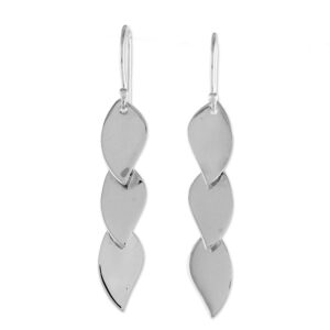 NOVICA Artisan Sterling Silver Dangle Earrings Leaf Shaped from Thailand No Stone [1.9 in L x 0.3 in W] ' Romantic Leaves'