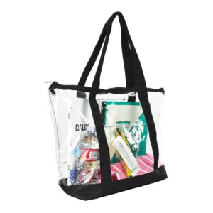 DALIX Clear Shopping Bag Security Work Tote Shoulder Bag Womens Handbag in Black Trim