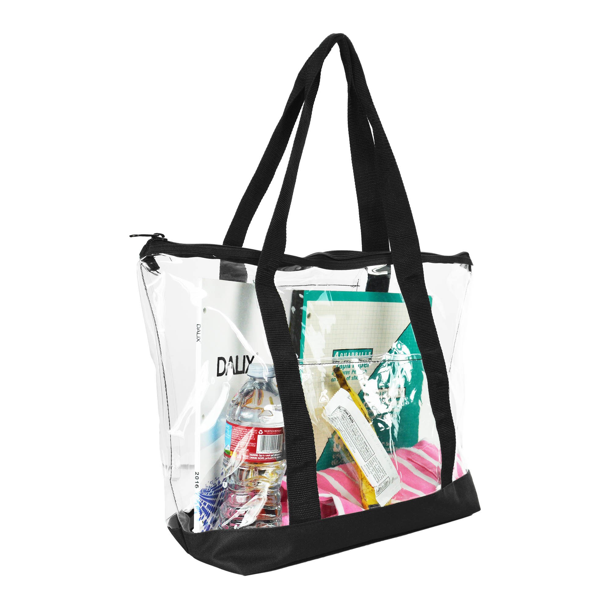 DALIX Clear Shopping Bag Security Work Tote Shoulder Bag Womens Handbag in Black Trim