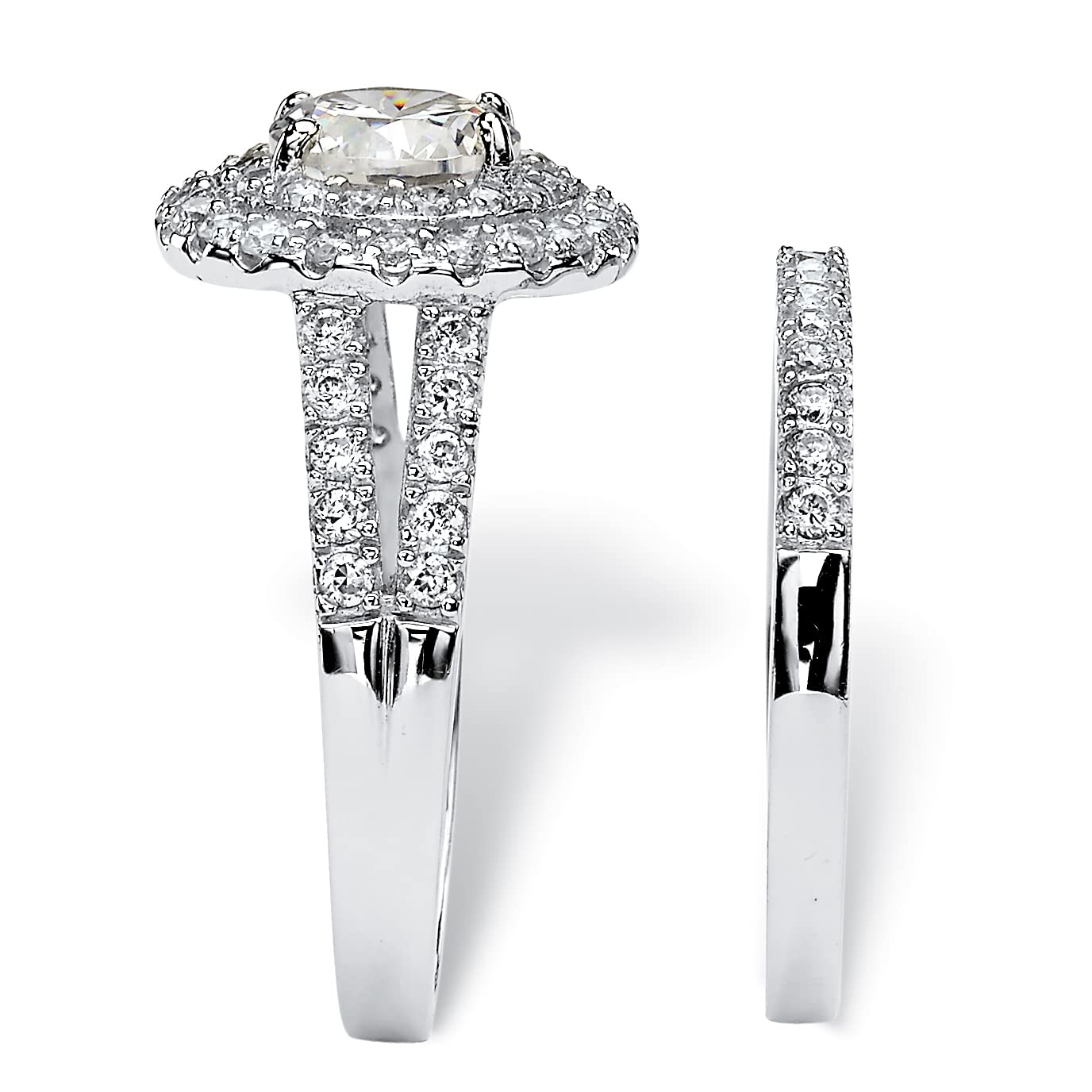 PalmBeach Platinum-plated Sterling Silver Round Cubic Zirconia Double Halo Bridal Ring Set Sizes 6-10 Size 8