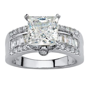 palmbeach platinum-plated sterling silver princess cut cubic zirconia triple row engagement ring sizes 5-10 size 8