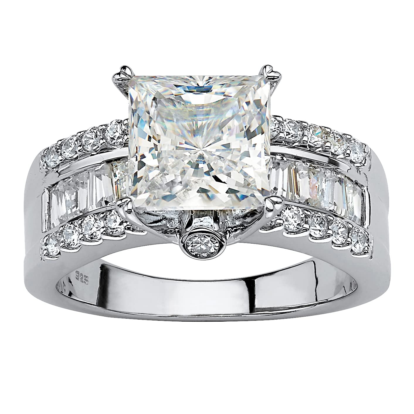 PalmBeach Platinum-plated Sterling Silver Princess Cut Cubic Zirconia Triple Row Engagement Ring Sizes 5-10 Size 8