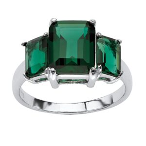 palmbeach sterling silver emerald cut simulated green emerald 3-stone ring sizes 5-10 size 7