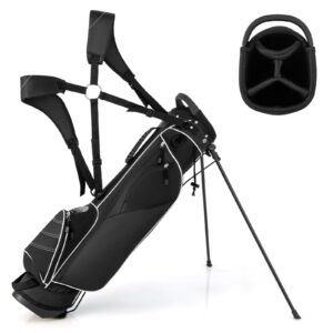 tangkula golf stand bag, lightweight organized sunday bag easy carry shoulder bag with 4 way dividers and 4 pockets, black