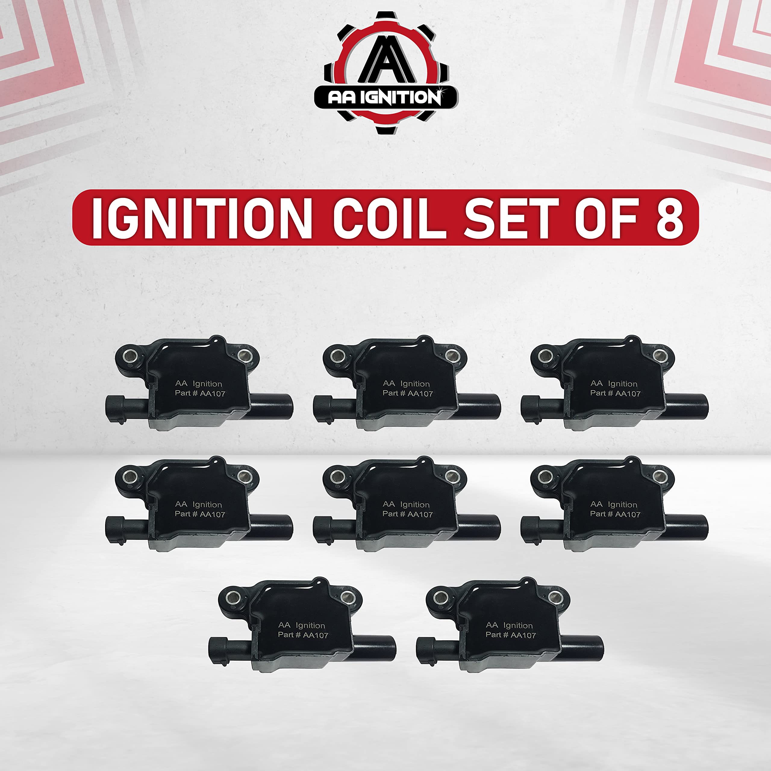 Ignition Coil Pack Set of 8 - Replaces 12570616, D510C - Compatible with Chevy, GMC, Pontiac, Cadillac 5.3L, 6.0L V8 - G8, Grand Prix, Tahoe, Yukon, Silverado, Impala, Trailblazer, Avalanche