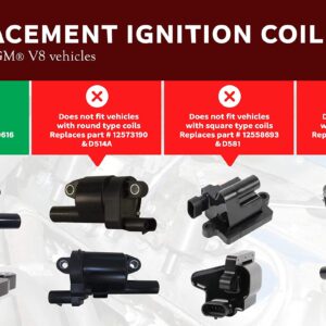 Ignition Coil Pack Set of 8 - Replaces 12570616, D510C - Compatible with Chevy, GMC, Pontiac, Cadillac 5.3L, 6.0L V8 - G8, Grand Prix, Tahoe, Yukon, Silverado, Impala, Trailblazer, Avalanche