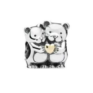 artcharm bears love charm embrace heart beads 925 sterling silver with gold plated beads fit european women bracelet, gift for birthday/christmas/friends/mom/lover