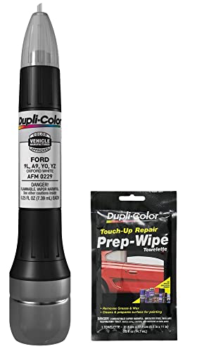 Dupli-Color AFM0229 OxWhite Exact-Match Scratch Fix All-in-1 Touch-Up Paint for Ford Vehicles (A9,YO,YZ,9L) Bundle with Prep Wipe Towelette (2 Items)