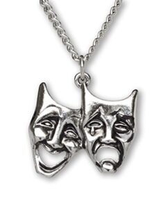 real metal comedy tragedy masks for drama theater and actors silver finish pewter pendant necklace