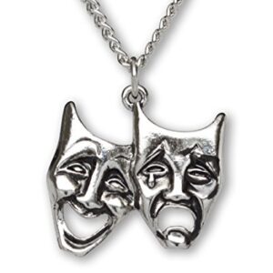 Real Metal Comedy Tragedy Masks for Drama Theater and Actors Silver Finish Pewter Pendant Necklace