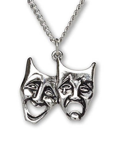 Real Metal Comedy Tragedy Masks for Drama Theater and Actors Silver Finish Pewter Pendant Necklace