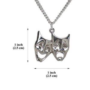 Real Metal Comedy Tragedy Masks for Drama Theater and Actors Silver Finish Pewter Pendant Necklace