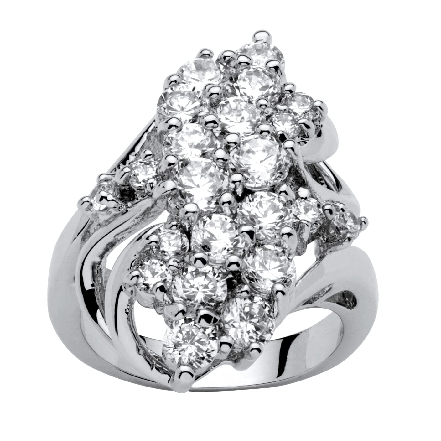 PalmBeach Yellow Gold-Plated or Platinum-Plated Round Cubic Zirconia Cluster Ring Size 6