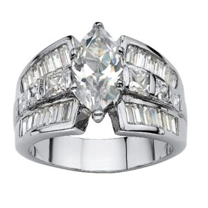 palmbeach platinum-plated marquise cut cubic zirconia engagement ring sizes 6-10 size 9