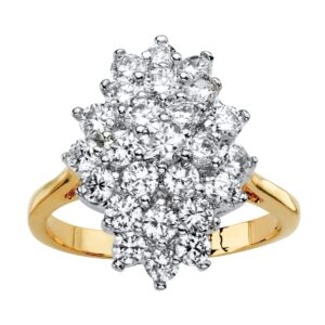 palmbeach yellow gold-plated round cubic zirconia marquise shaped cluster ring sizes 6-10 size 7