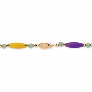 PalmBeach 14K Yellow Gold Genuine Multicolor Jade, Beaded and Barrel Link Strand Necklace (5mm), Fish Hook Clasp, 18 inches