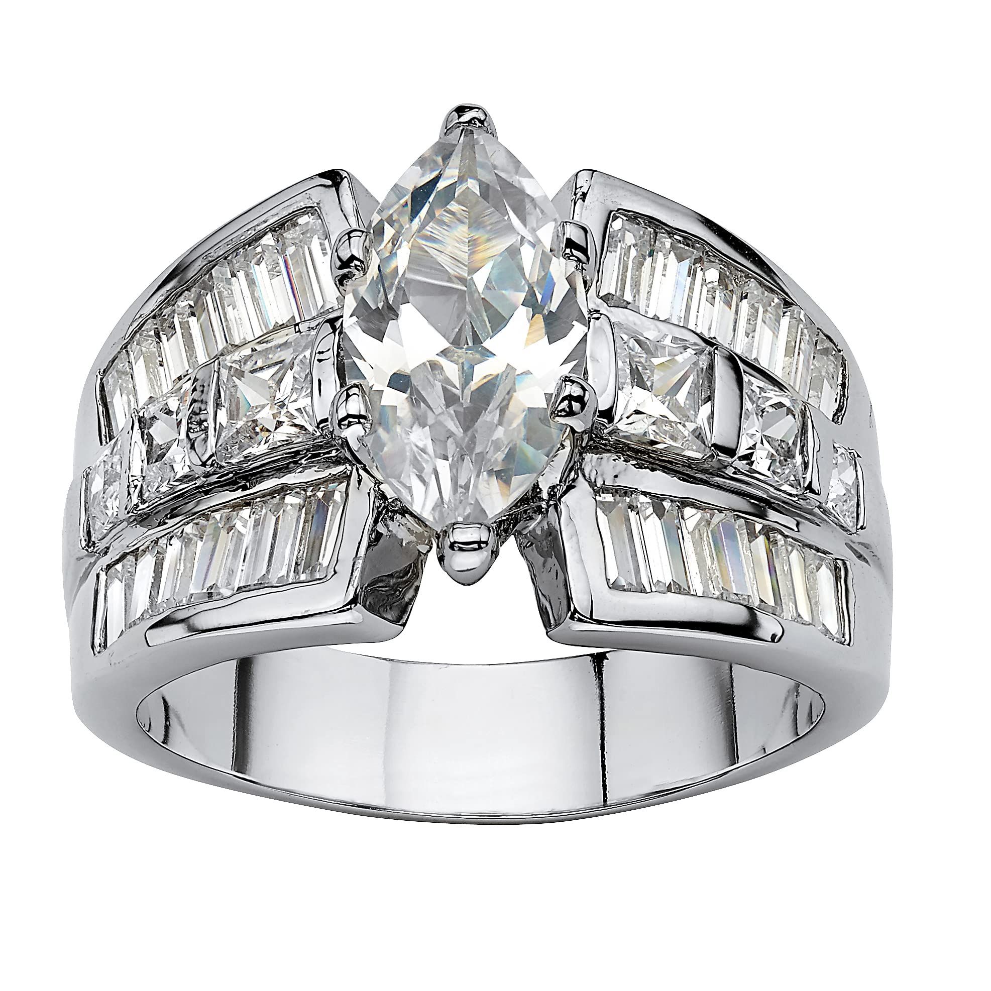 PalmBeach Platinum-Plated Marquise Cut Cubic Zirconia Engagement Ring Sizes 6-10 Size 8