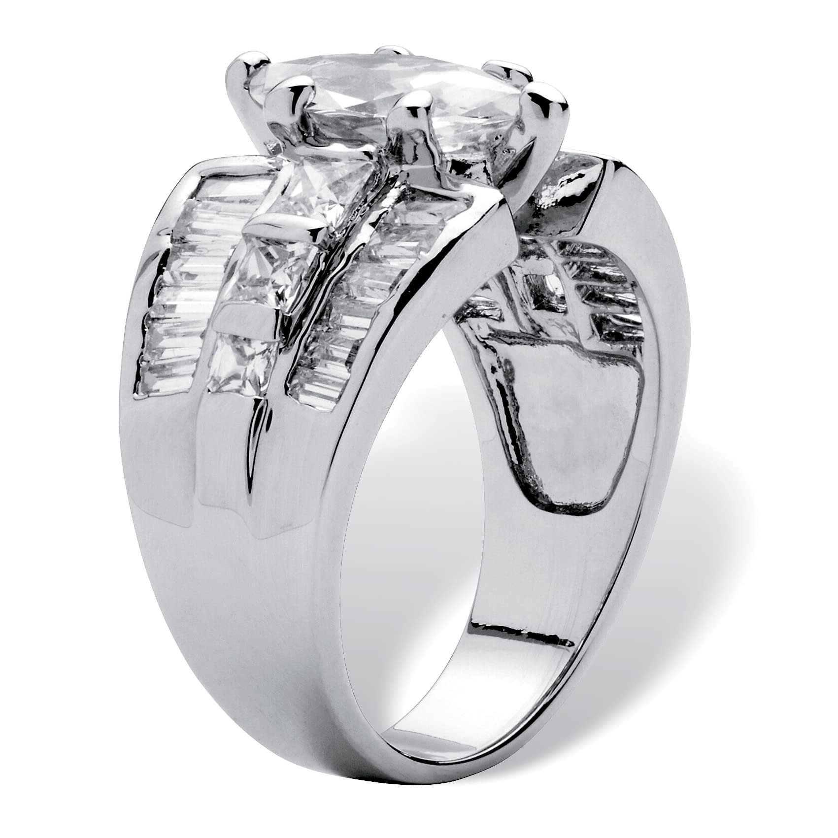 PalmBeach Platinum-Plated Marquise Cut Cubic Zirconia Engagement Ring Sizes 6-10 Size 8