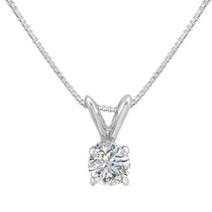 amanda rose collection ags certified 1/3ct real diamond solitaire pendant necklace for women in 14k white gold on an 18 in. box chain