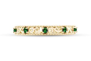 jewel zone us round cut simulated green emerald stackable ring in 14k yellow gold over sterling silver