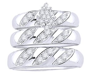 jewel zone us white natural diamond engagement & wedding trio band ring set 14k white gold over sterling silver (0.17 carat)