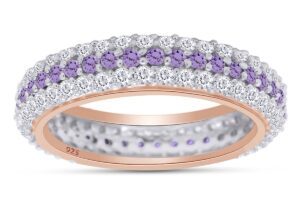 jewel zone us round cut purple simulated alexandrite eternity ring in 14k rose gold over sterling silver