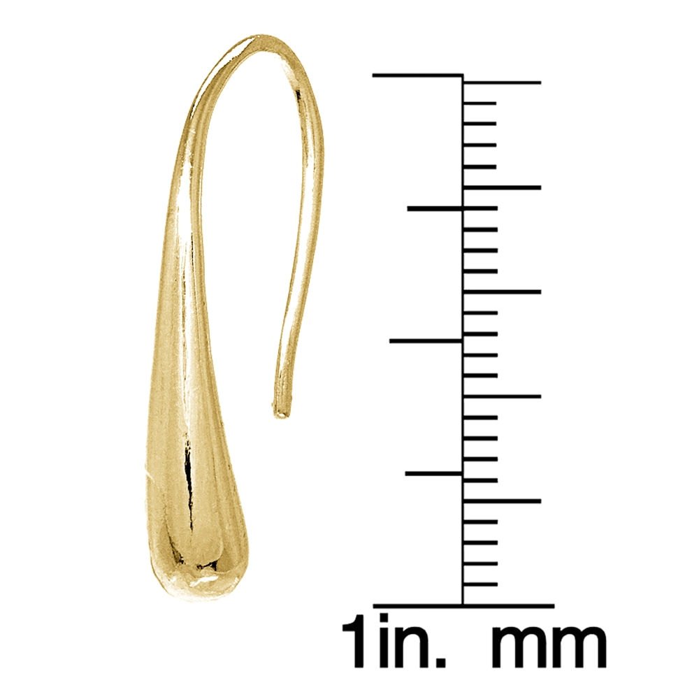 Yellow Gold Flashed Sterling Silver Elongated Puffed Teardrop Hook Earrings