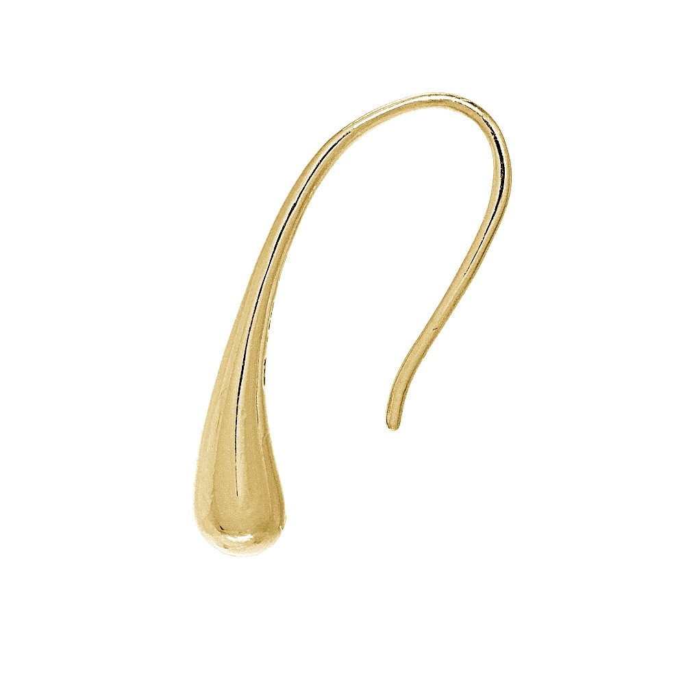 Yellow Gold Flashed Sterling Silver Elongated Puffed Teardrop Hook Earrings