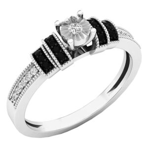 dazzlingrock collection 0.15 carat (ctw) sterling silver round black & white diamond ladies engagement ring, size 7.5