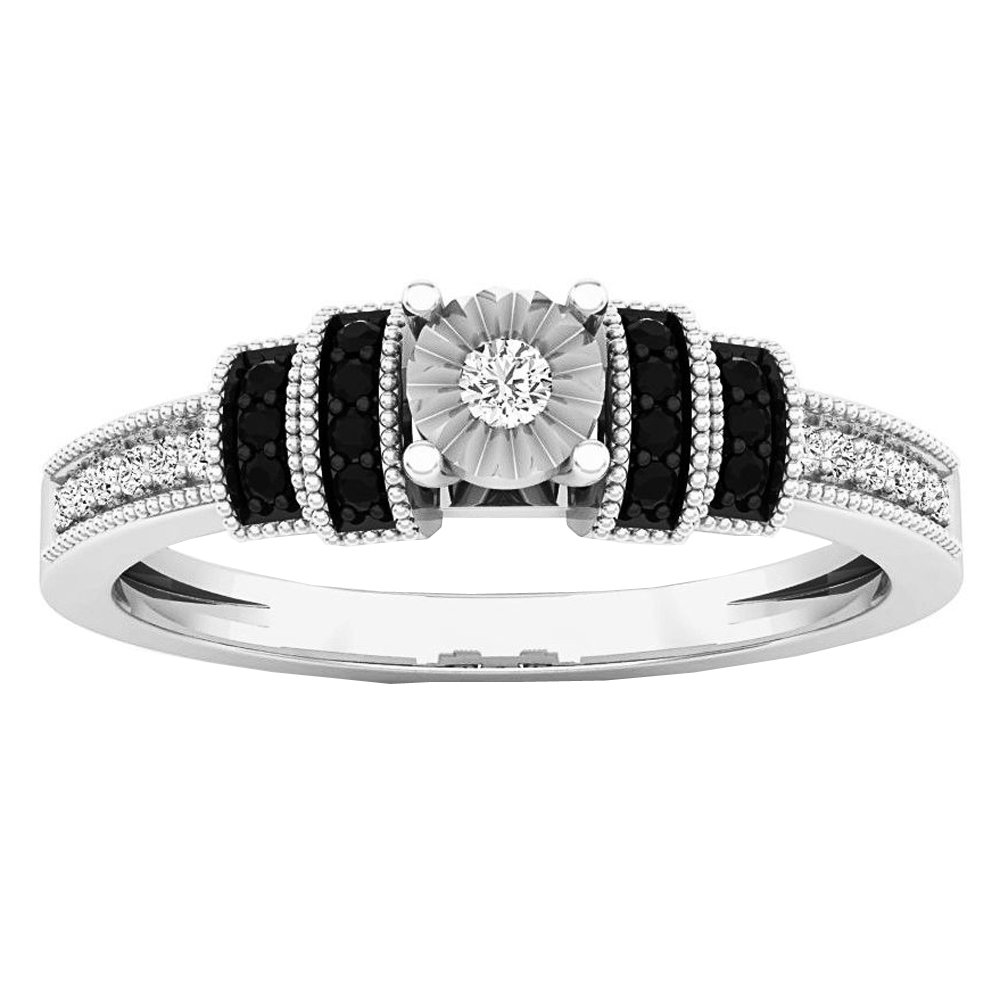 Dazzlingrock Collection 0.15 Carat (ctw) Sterling Silver Round Black & White Diamond Ladies Engagement Ring, Size 7.5