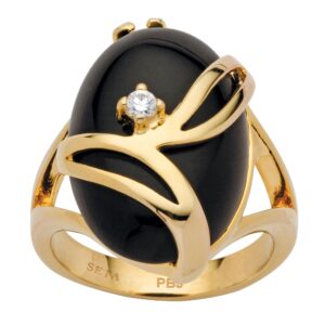 palmbeach yellow gold-plated or platinum-plated oval shaped natural black onyx and round crystal ring size 7