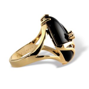 PalmBeach Yellow Gold-Plated or Platinum-Plated Oval Shaped Natural Black Onyx and Round Crystal Ring Size 7