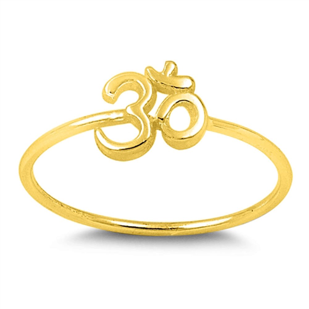 Gold-Tone Hindu Om Sign Yoga Ring New .925 Sterling Silver Band Size 7