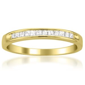 beyond brilliance 1/4 carat diamond, channel-set 14k yellow gold princess cut diamond bridal wedding band ring (i-j, i2-i3) natural diamond rings for women | gift box included size-4