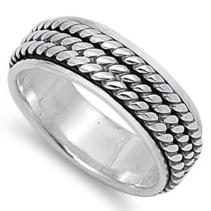 doubleaccent sterling silver wedding band braided rope disign spinner ring (size 4 to 14) size 13