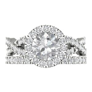 clara pucci 1.92 ct round cut genuine zircon 14k white gold halo solitaire w/accents wedding bridal engagement set ring size 8