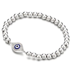 coolsteelandbeyond beads bracelet for women men with cubic zirconia protection evil eye