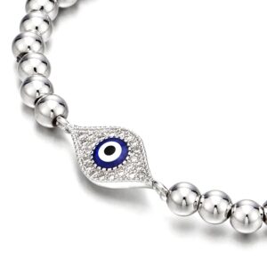 COOLSTEELANDBEYOND Beads Bracelet for Women Men with Cubic Zirconia Protection Evil Eye